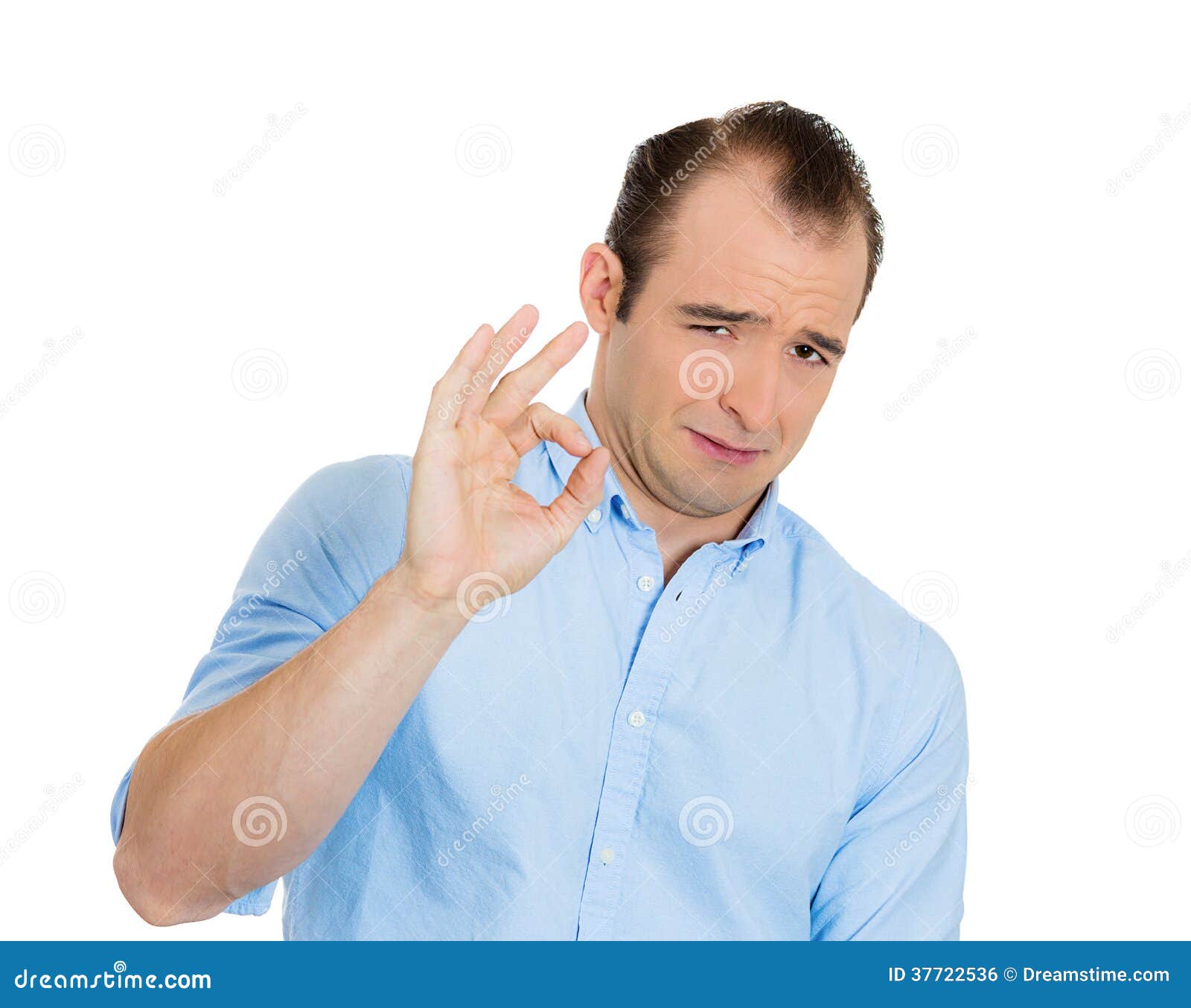 Sad man showing OK sign stock photo. Image of hoping - 37722536
