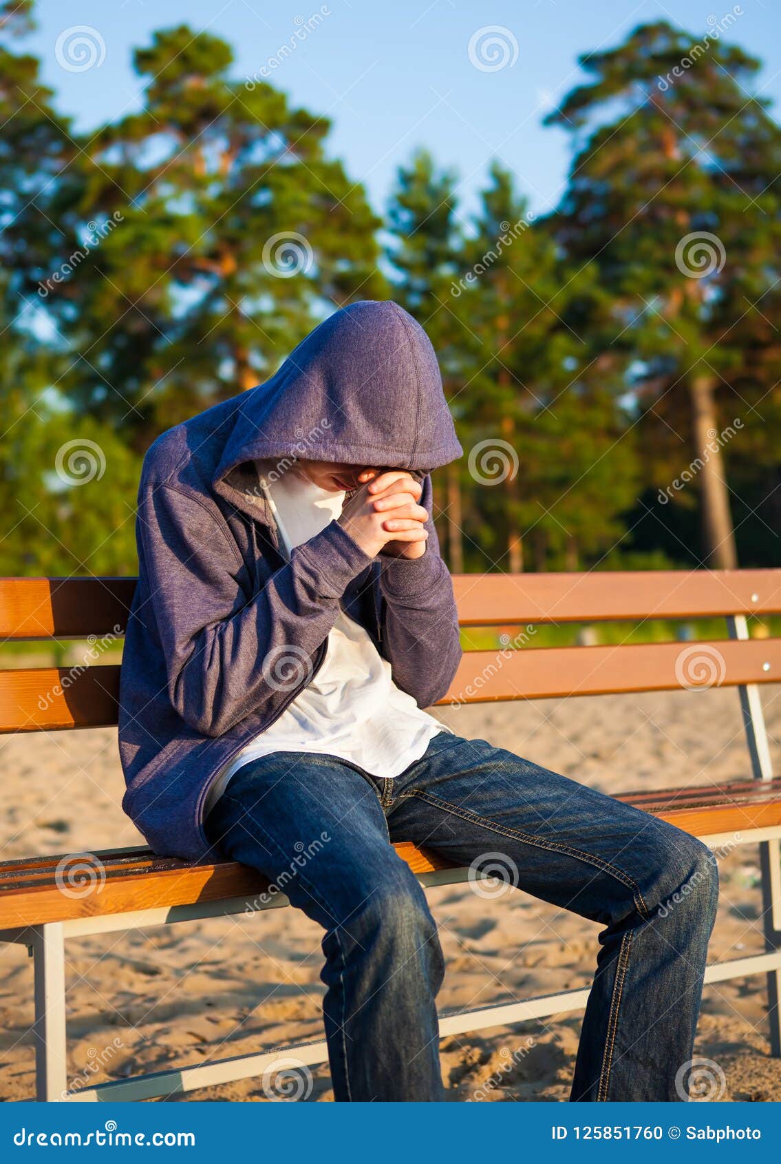 Sad Young Man outdoor stock photo. Image of crying, male - 125851760