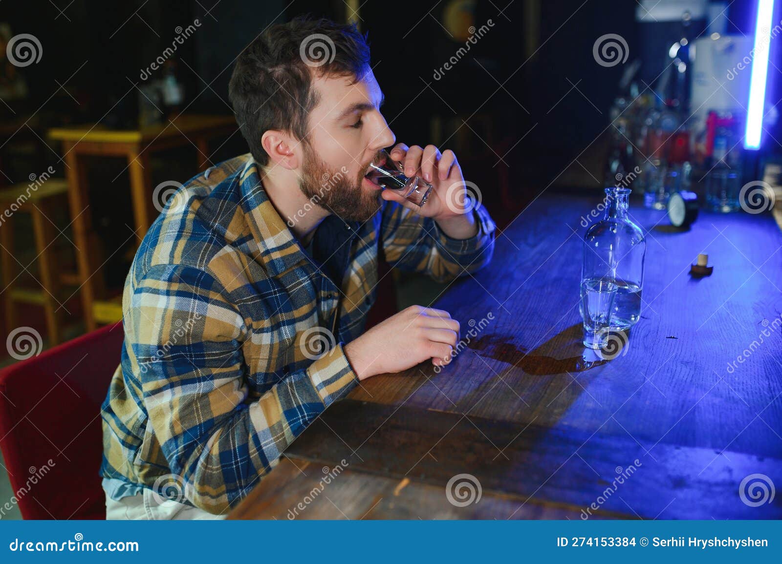 Sad Man Sitting at Bar Counter, Alcohol Addiction Stock Photo - Image ...