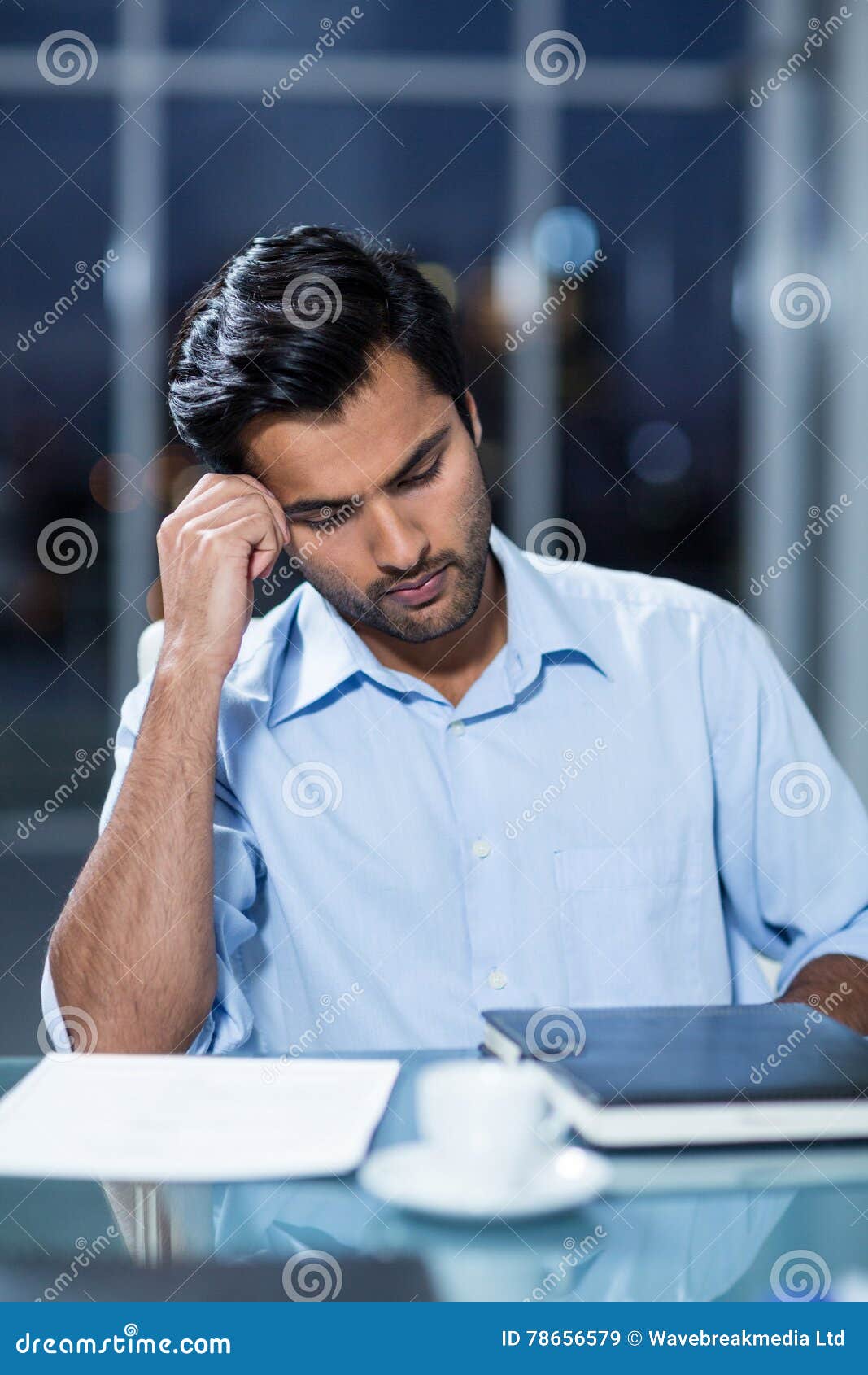 Sad Man Sitting at His Desk Stock Image - Image of document, career ...