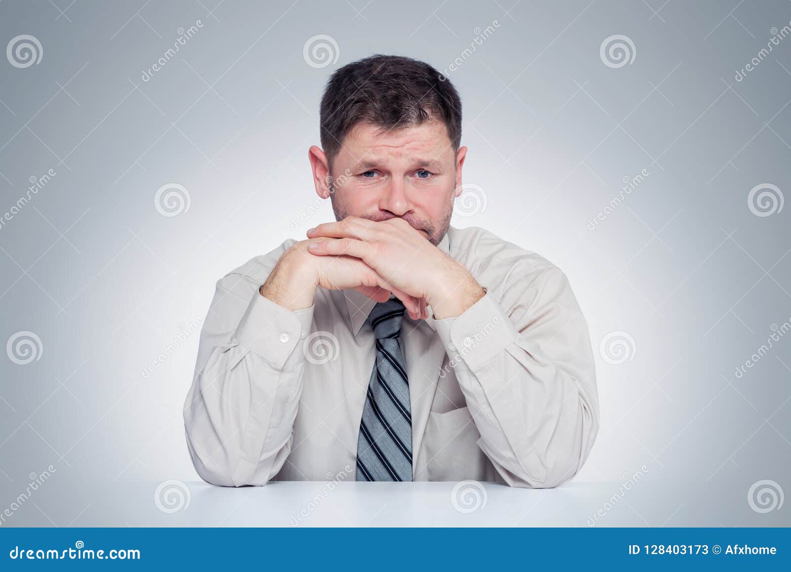 Sad Man Sitting at the Table, Concept Fear Stock Image - Image of ...