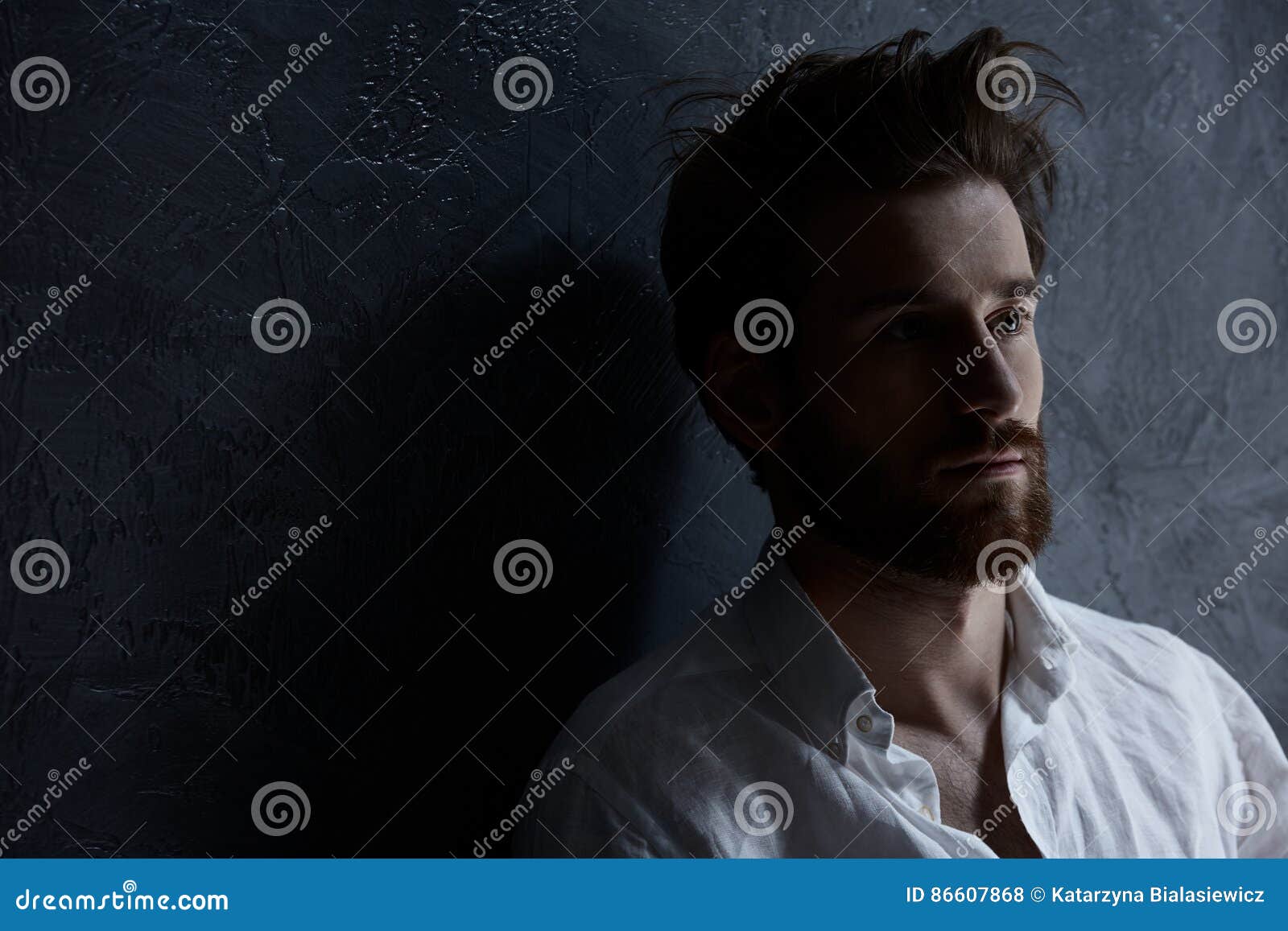 Sad Man Standing Against Wall Stock Photo - Image of hospital, bipolar ...