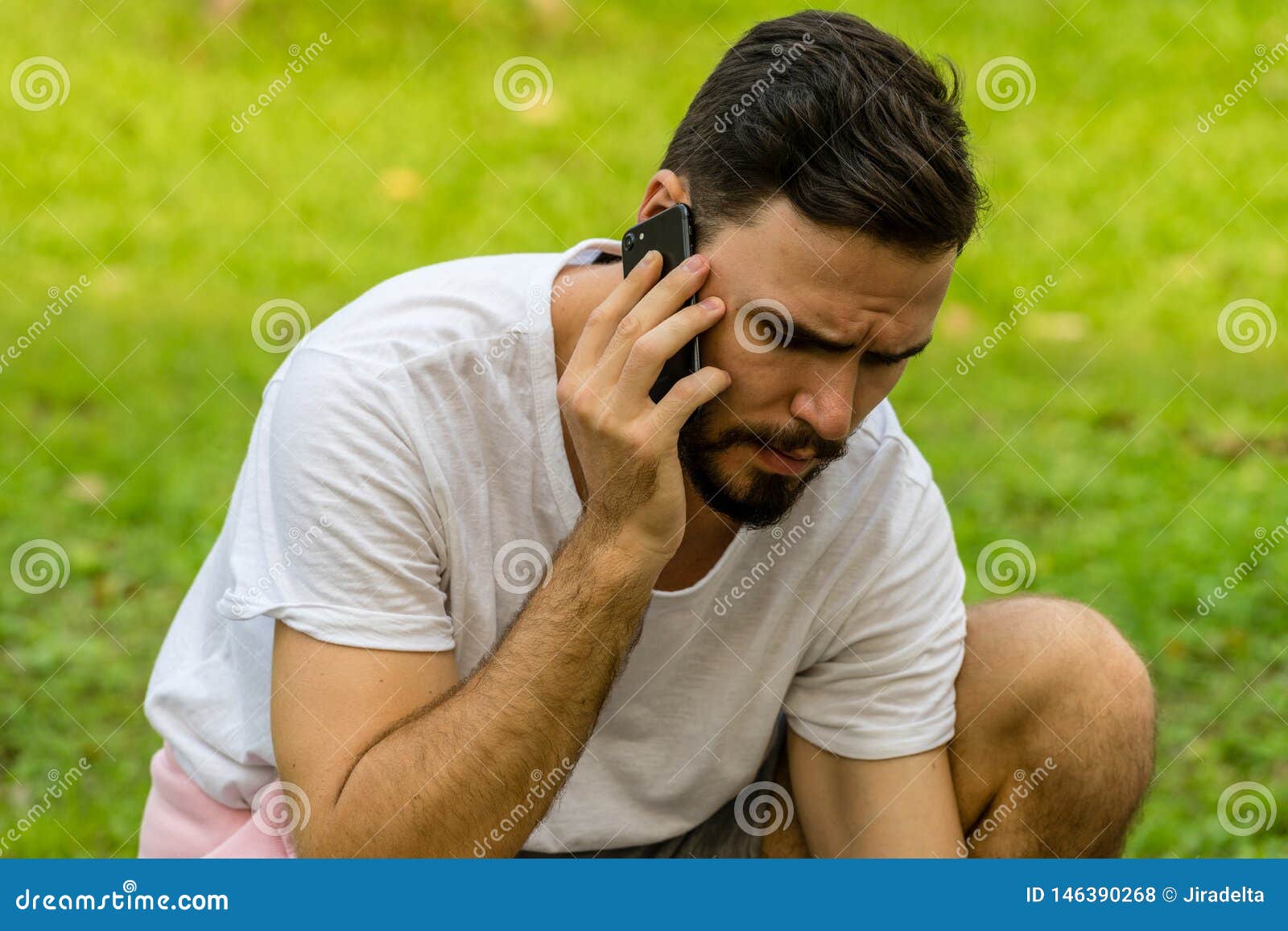 Sad Man Talking on Mobile Phone about Some Problem Stock Photo - Image ...