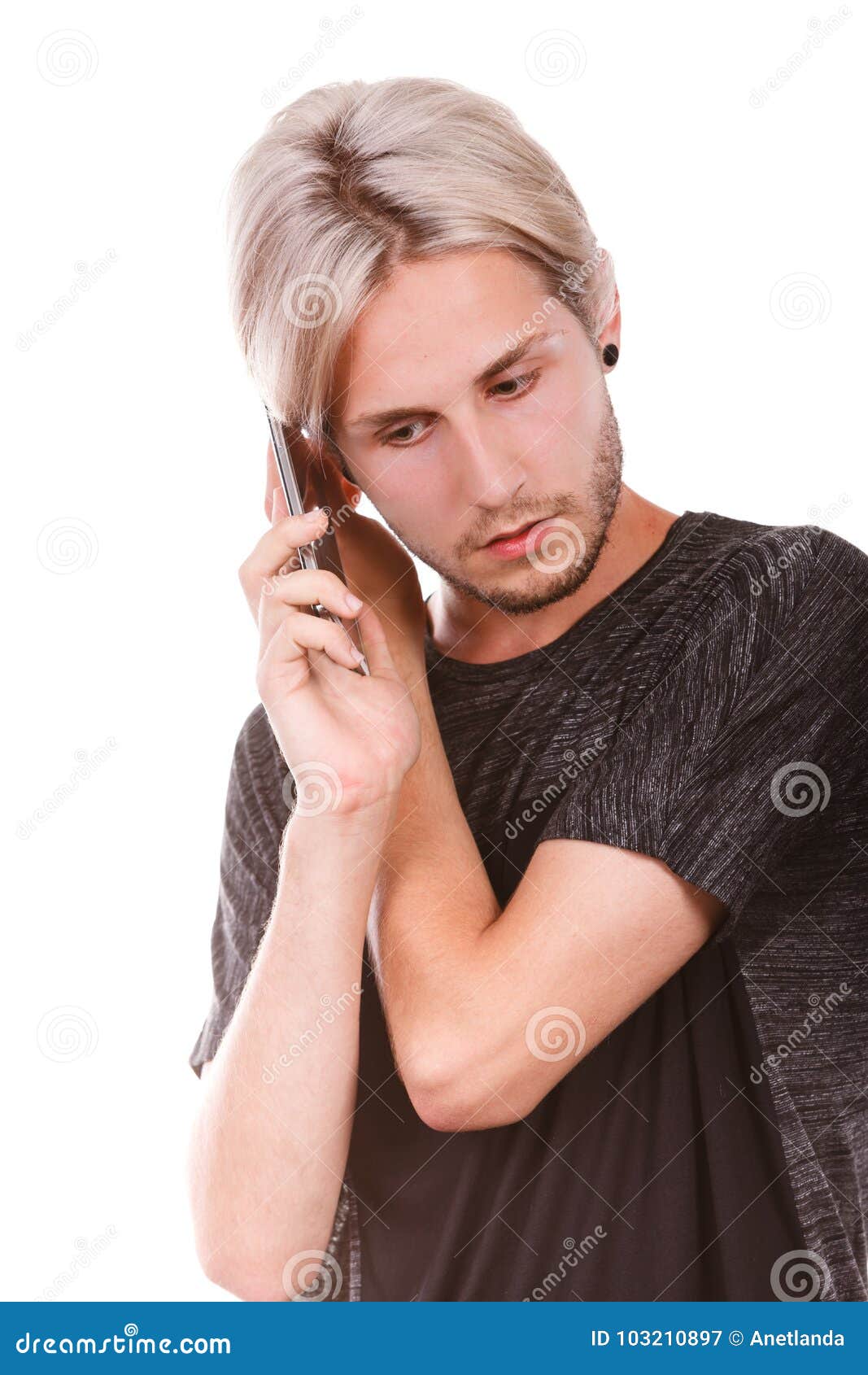 Sad Man Talking on Mobile Phone Stock Image - Image of internet ...