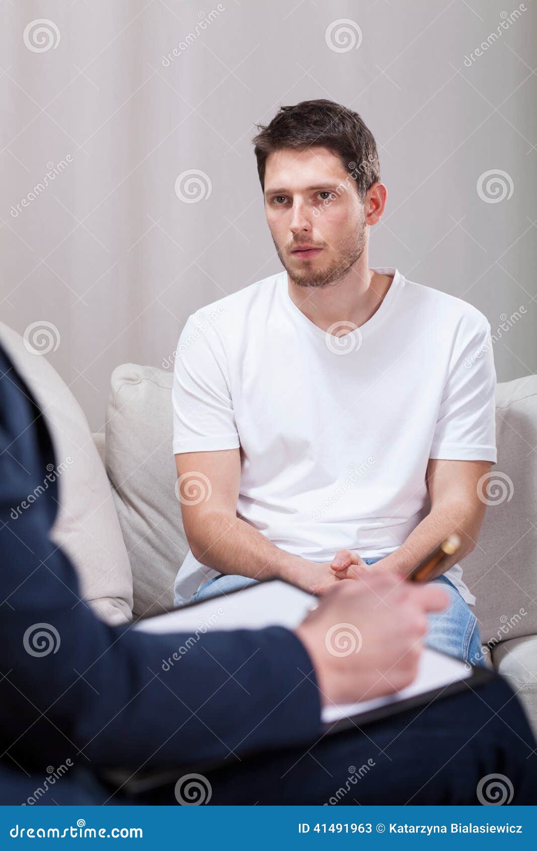 Sad Man Talking with Psychotherapist Stock Image - Image of help ...