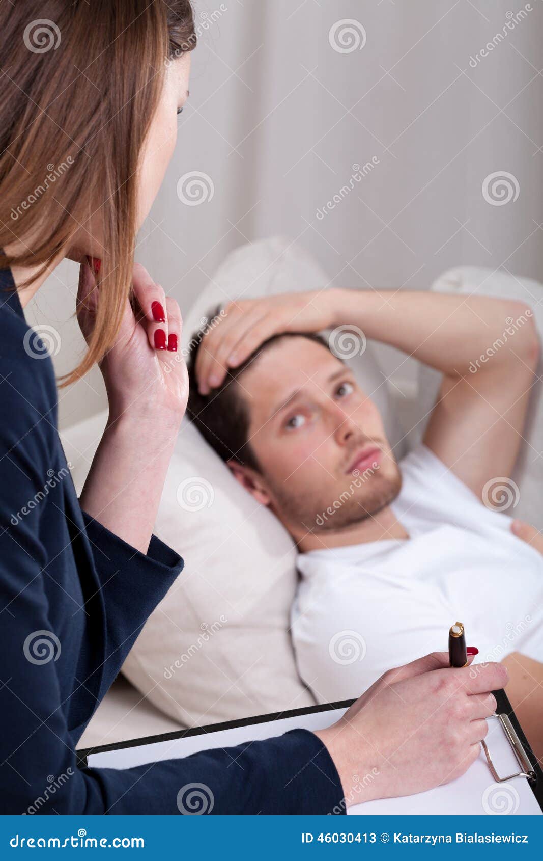 Sad Man Talking with Therapist Stock Image - Image of listening ...