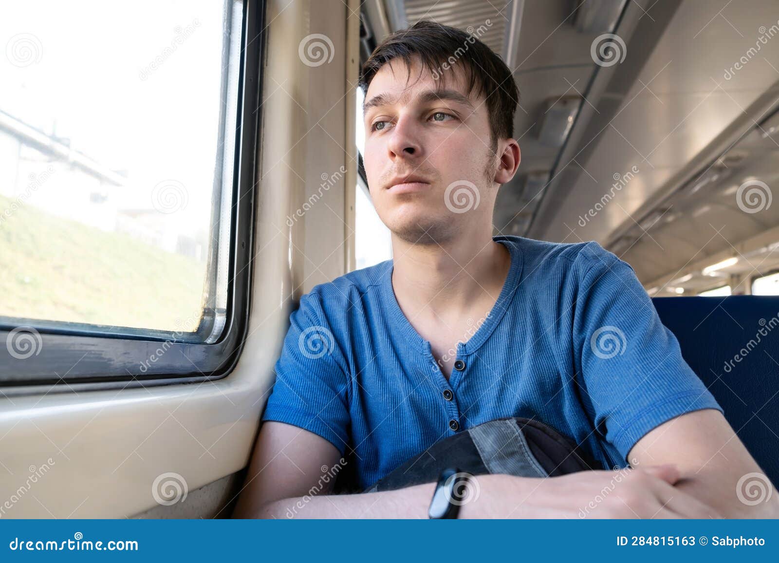 Sad Man in the Train stock image. Image of upset, lonely - 284815163