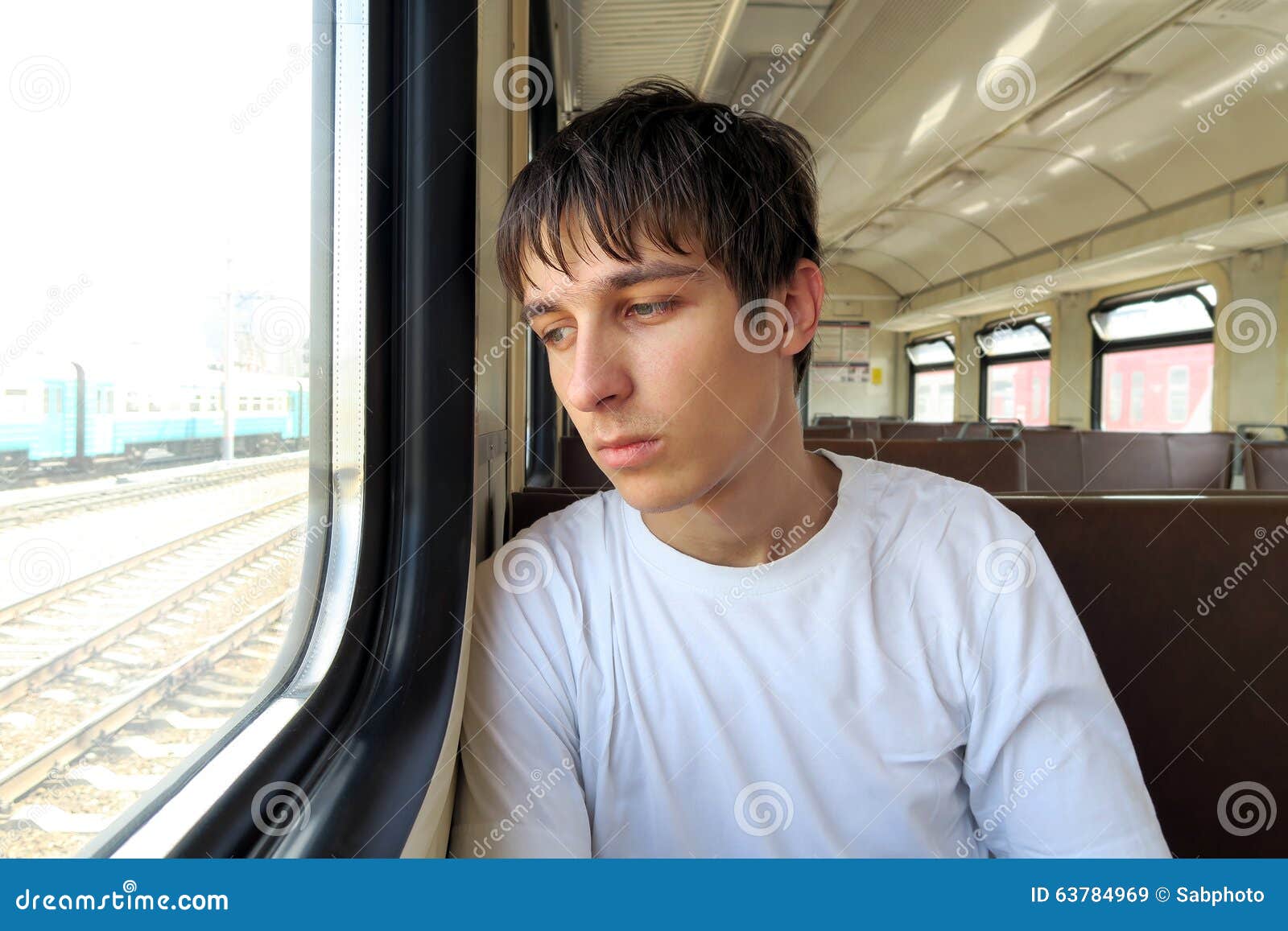 Sad Man in the Train stock image. Image of railroad, despondent - 63784969