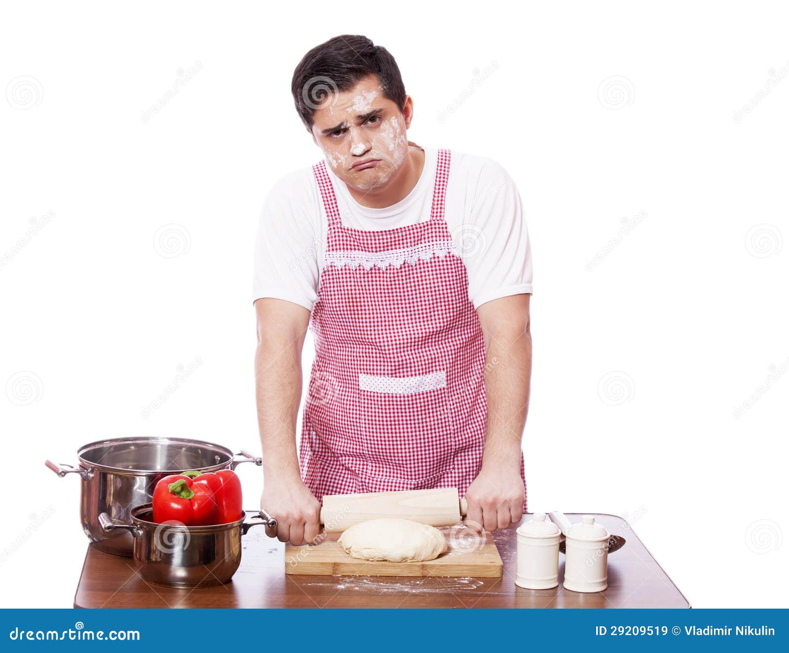 Sad man try to cooking stock image. Image of dough, apron - 29209519