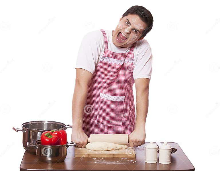 Sad man try to cooking stock photo. Image of housework - 29209526