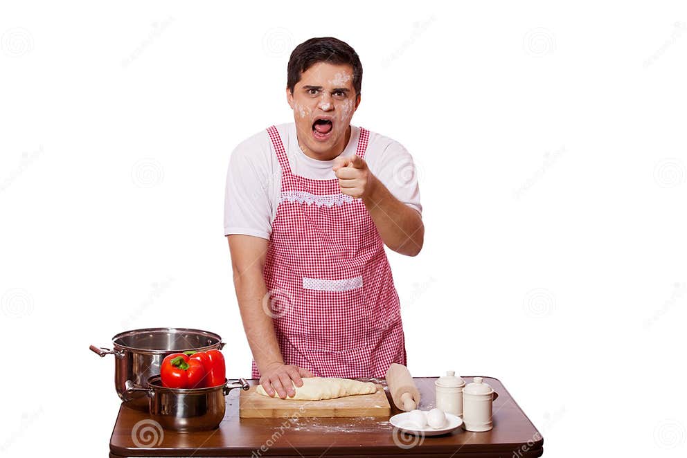 Sad man try to cooking. stock photo. Image of lifestyle - 29805514