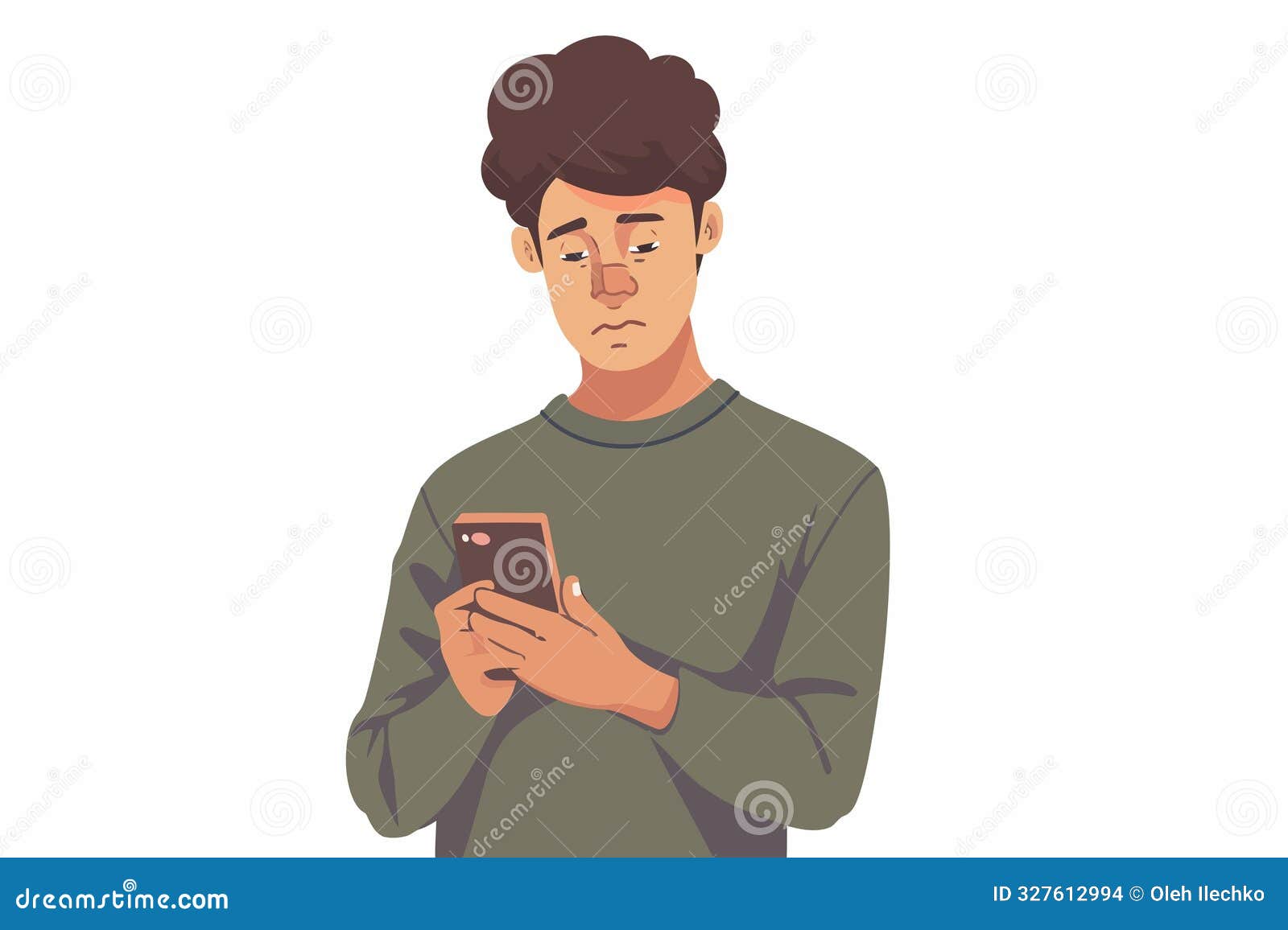 Sad Man Using Phone Cybersecurity Isolated Vector Style Stock Photo ...