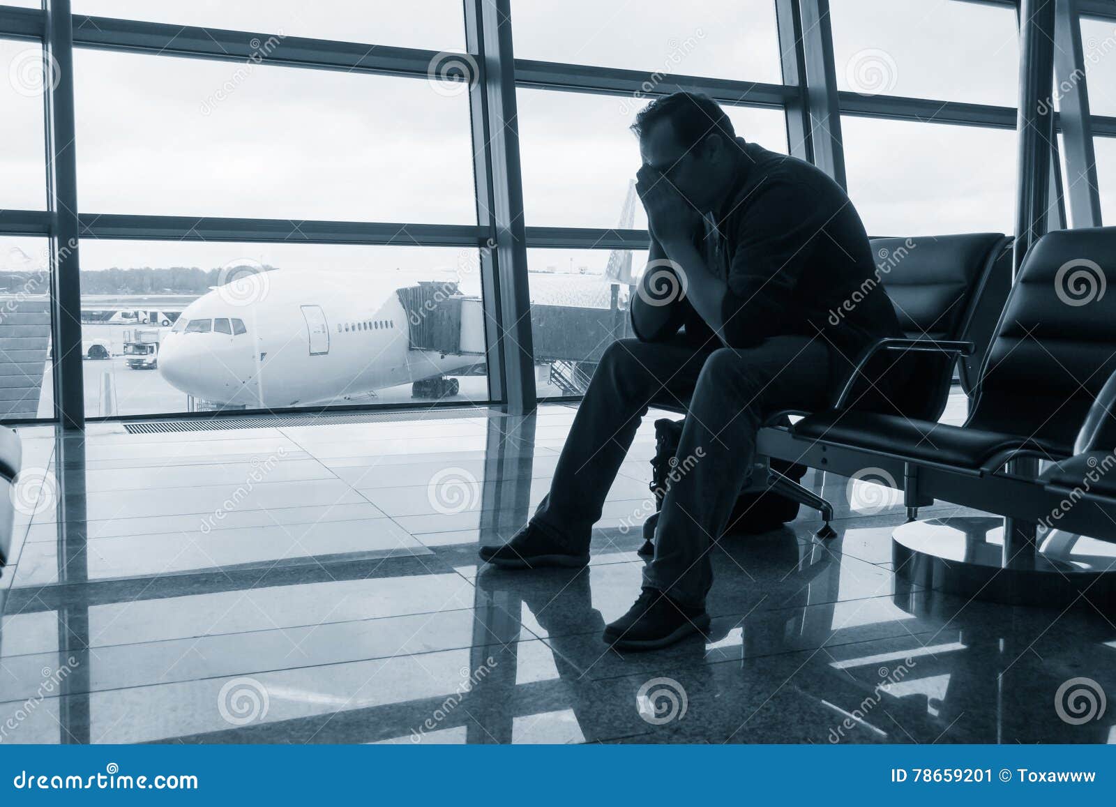 Sad Man Waiting for Delayed Flight Stock Image - Image of frustration ...