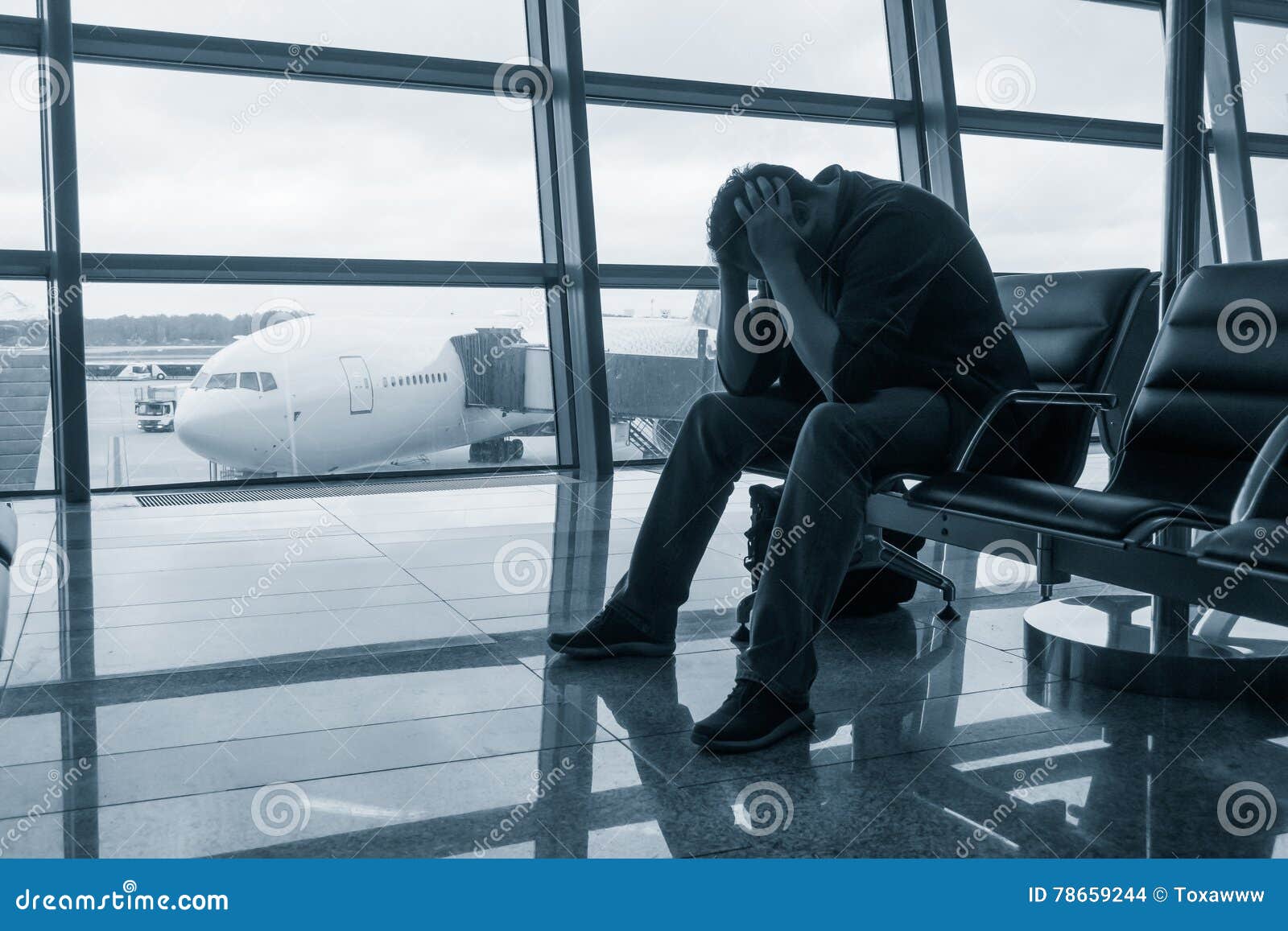 Sad Man Waiting for Delayed Flight Stock Photo - Image of failure ...
