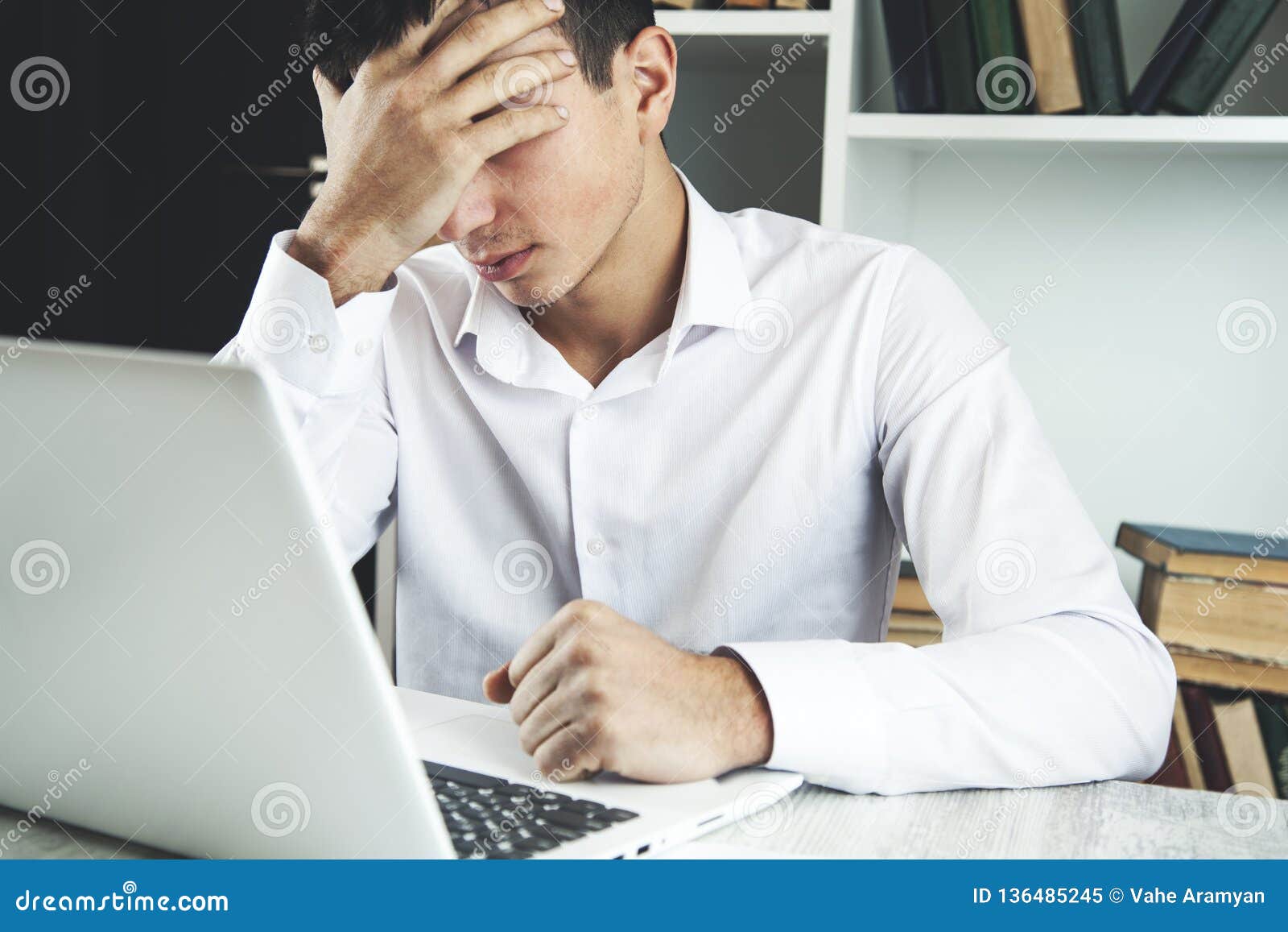 Sad man in office stock image. Image of unhappy, problem - 136485245