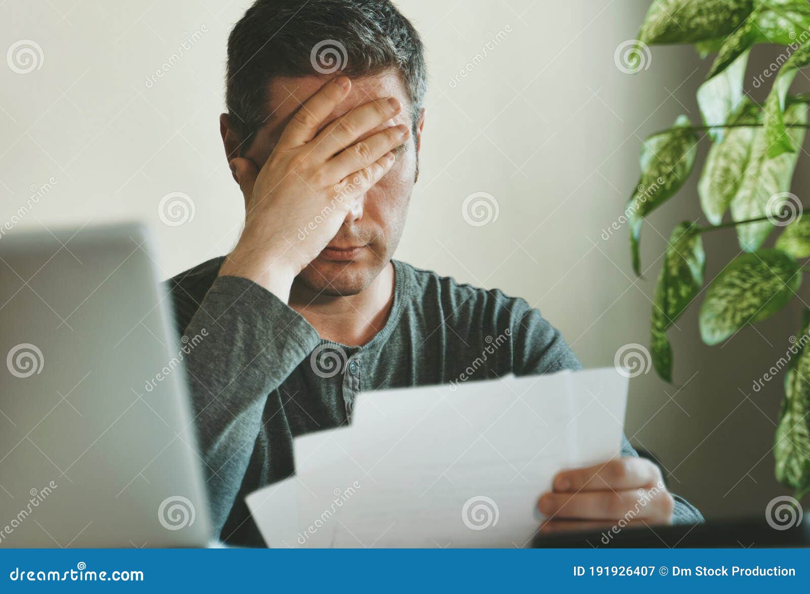Sad Man Working with Papers Stock Image - Image of debt, business ...