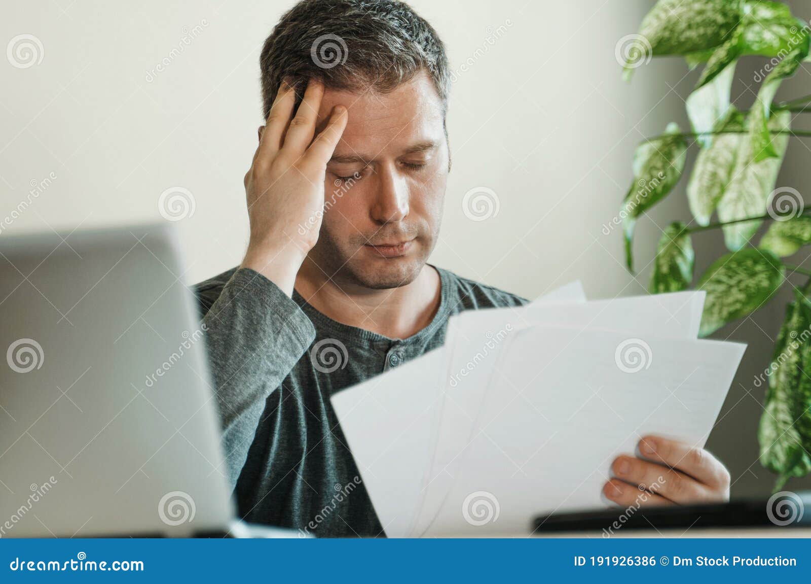Sad Man Working with Papers Stock Photo - Image of depression, crisis ...