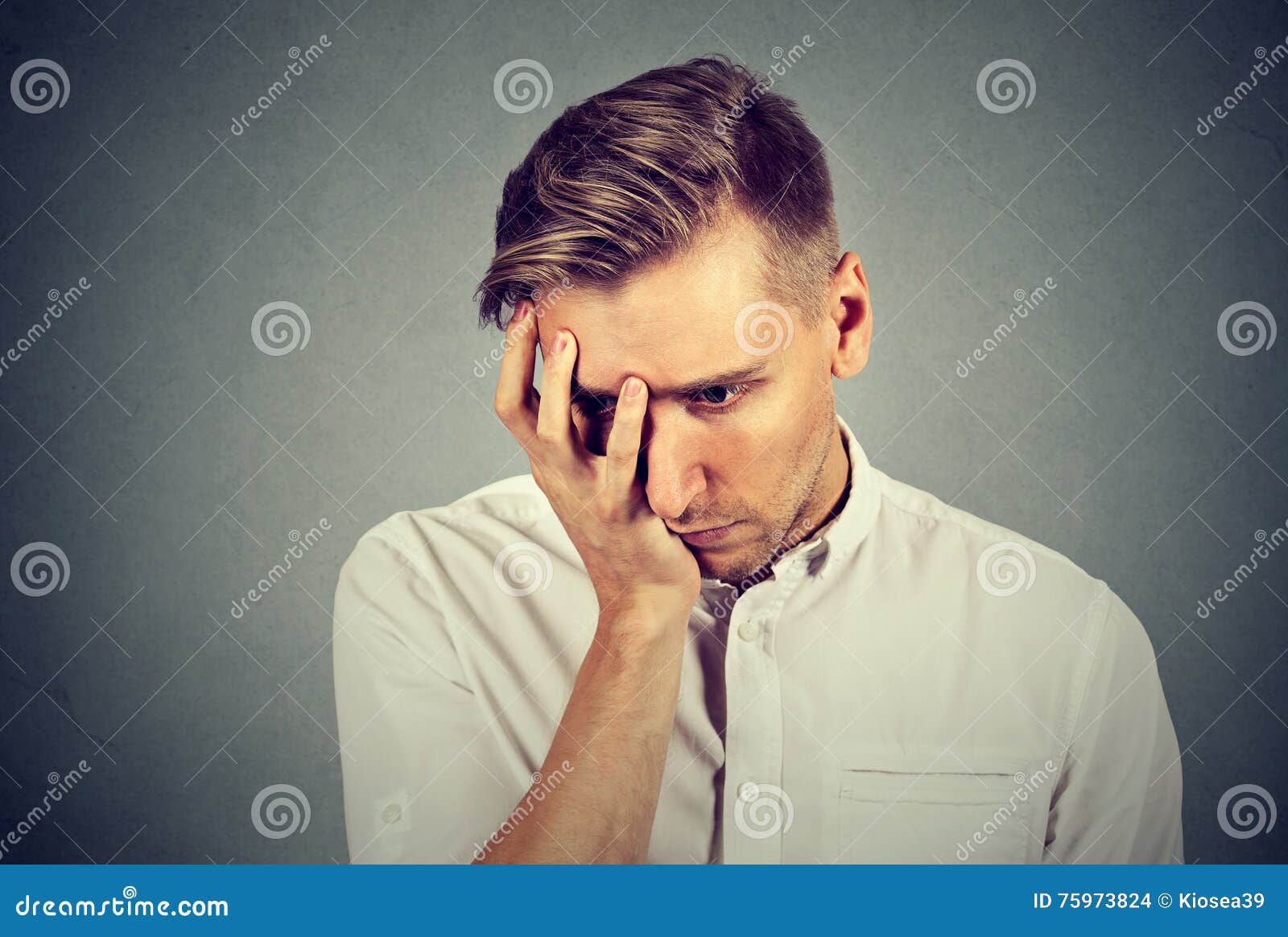 Sad Man with Worried Stressed Face Expression Looking Down Stock Photo ...
