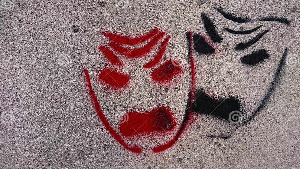 Sad Masked Faces Wall Abstract Art Background Stock Photo - Image of ...