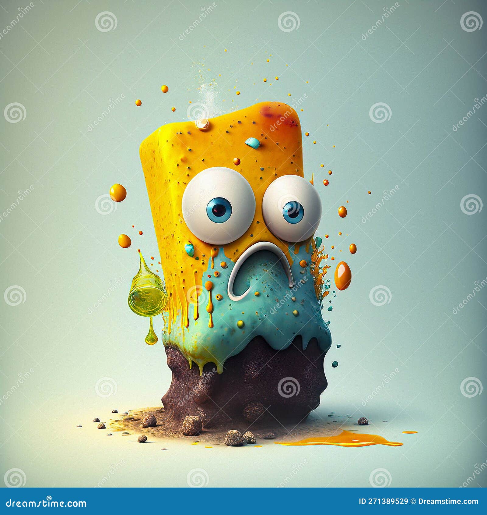 A Sad And Melting Ice Cream Character With Droopy Eyes Stock Image ...