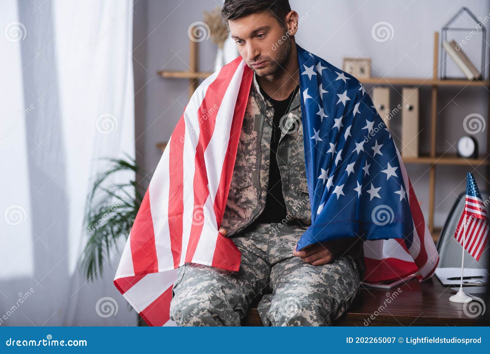 Military Man Wrapped in American Flag Stock Image - Image of caucasian ...