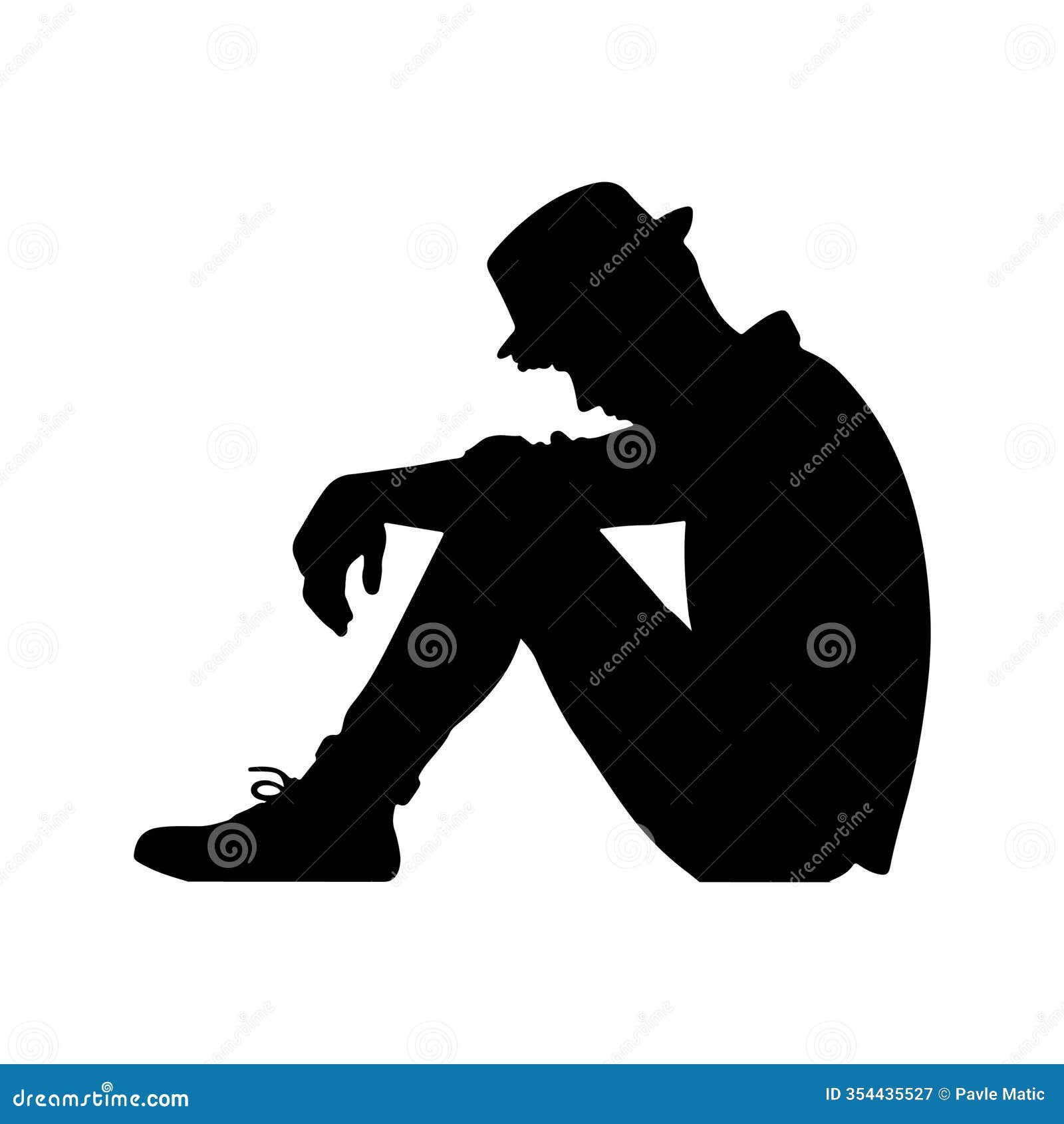 Sad Millennial Silhouette on White Stock Illustration - Illustration of ...