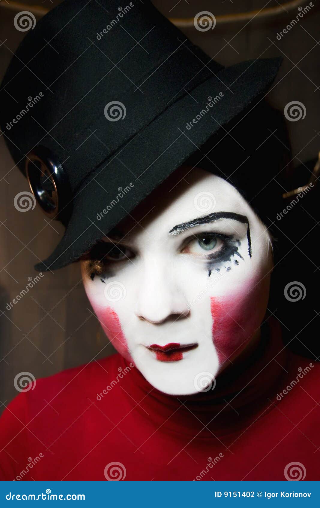 Sad mime in a hat stock photo. Image of comedy, black - 9151402