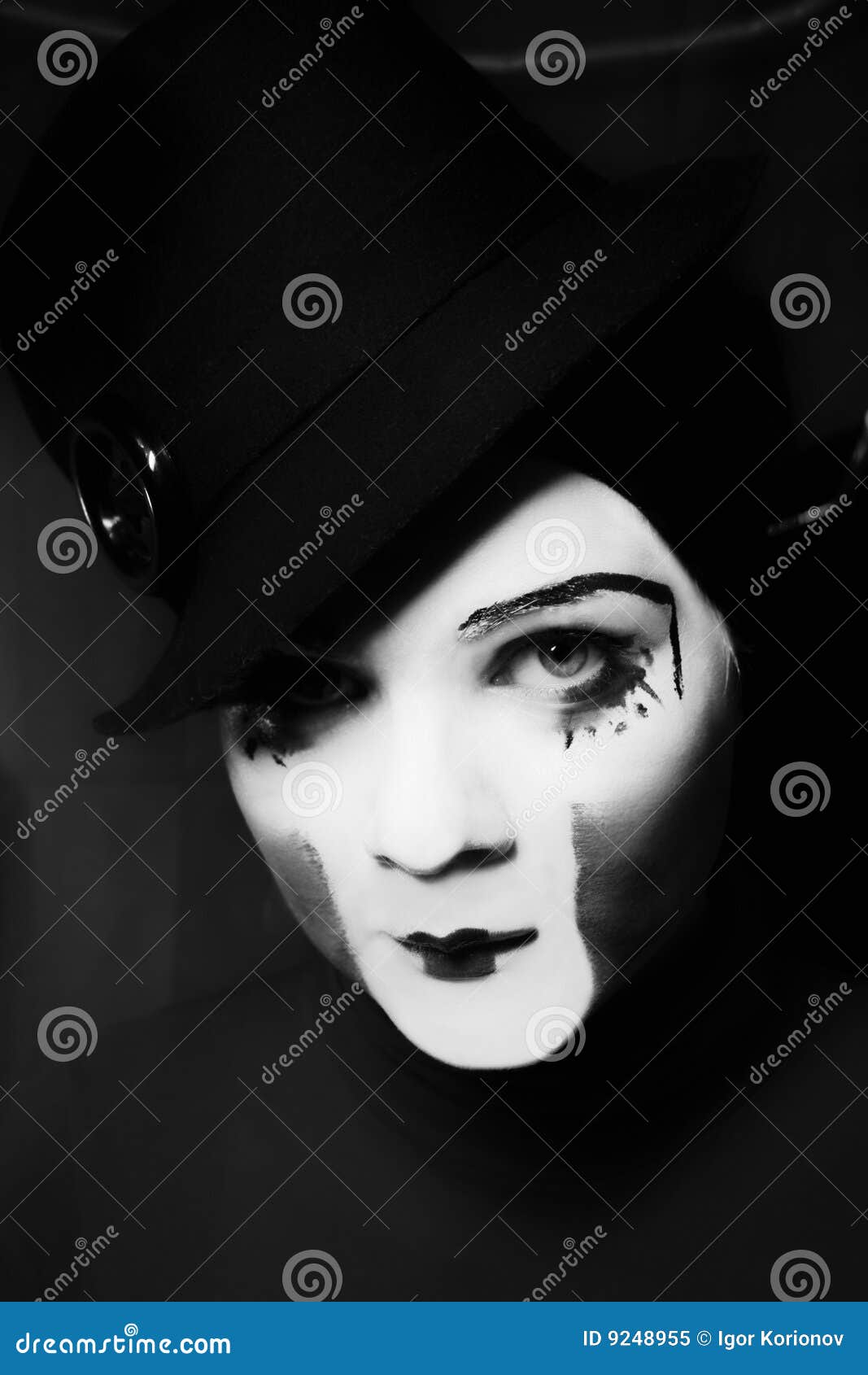 Sad mime in a hat stock image. Image of white, clown, drama - 9248955