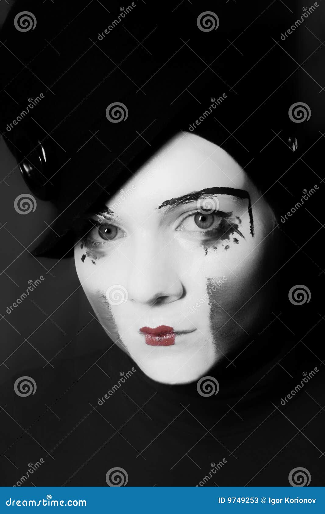 Sad mime in hat stock image. Image of actor, theatre, white - 9749253