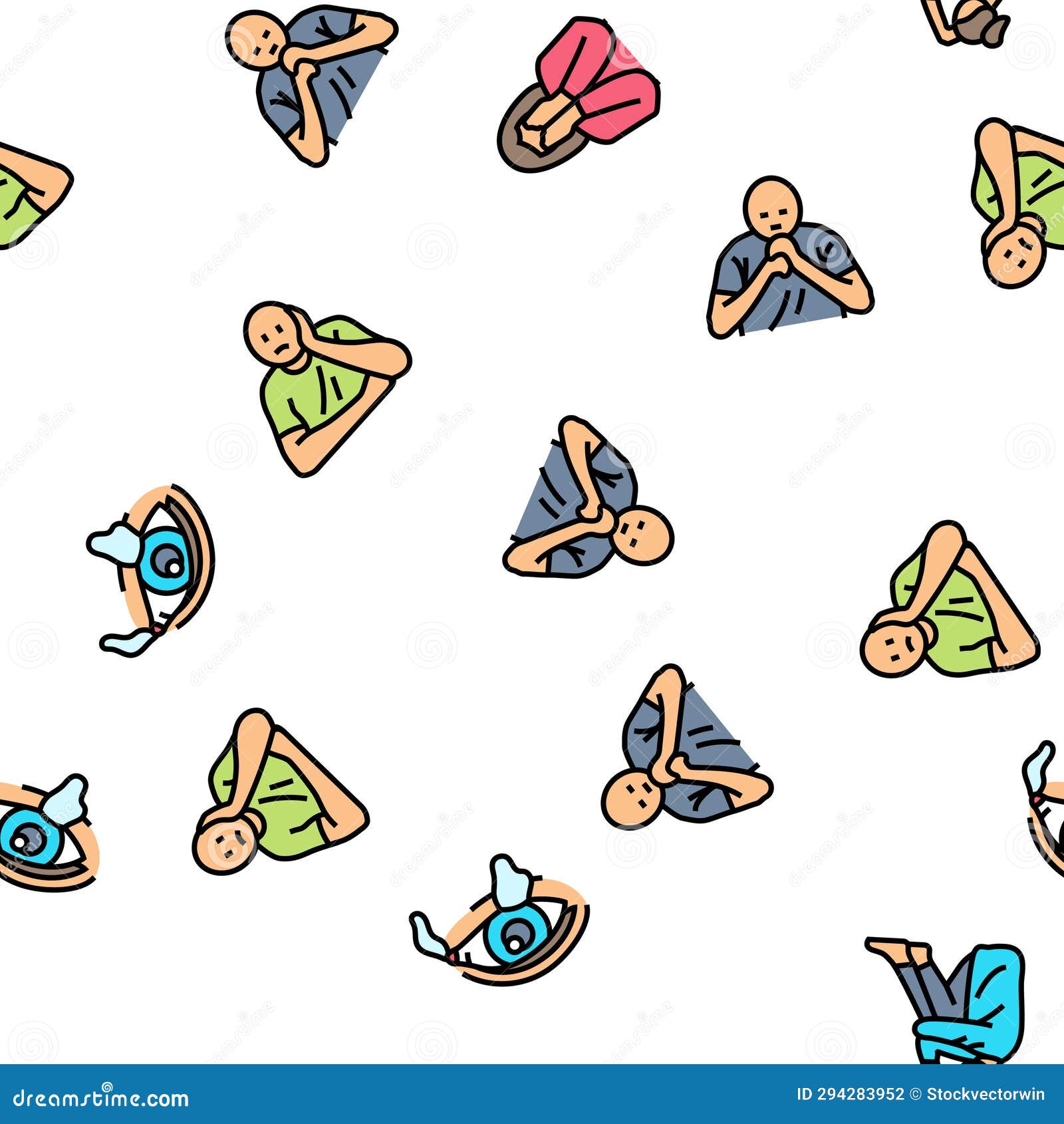 Sad Mood Emotion Face Vector Seamless Pattern Stock Vector ...