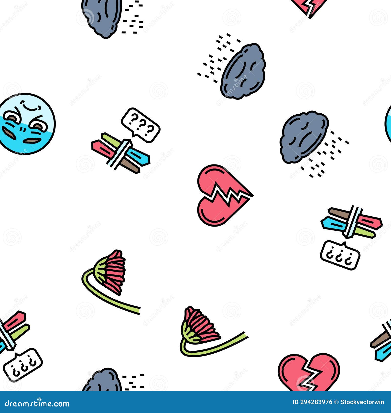 Sad Mood Emotion Face Vector Seamless Pattern Stock Vector ...
