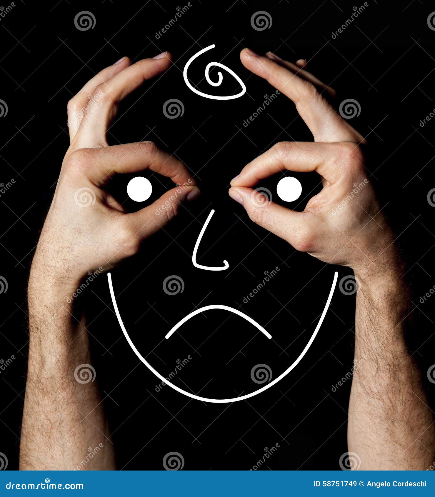 Sad Mood and Unhappy Face with Hands on Black Background Stock Image ...