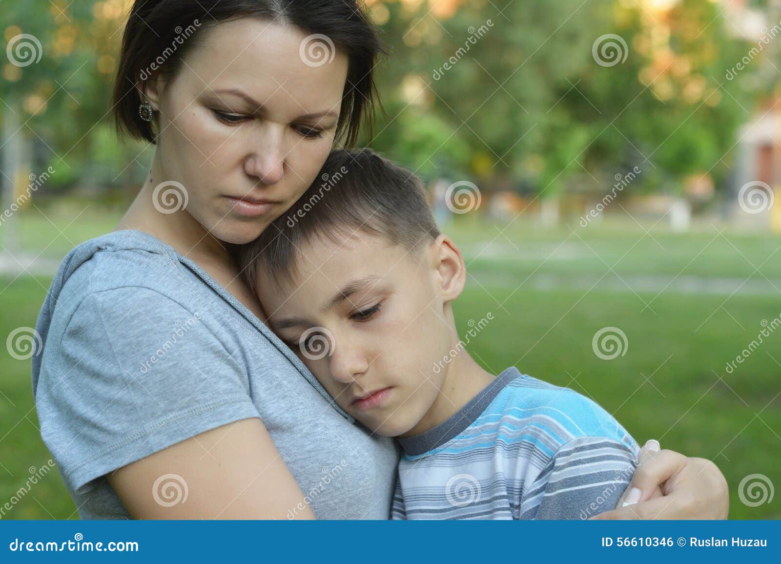Sad Mother with Son in Park Stock Photo - Image of park, parent: 56610346