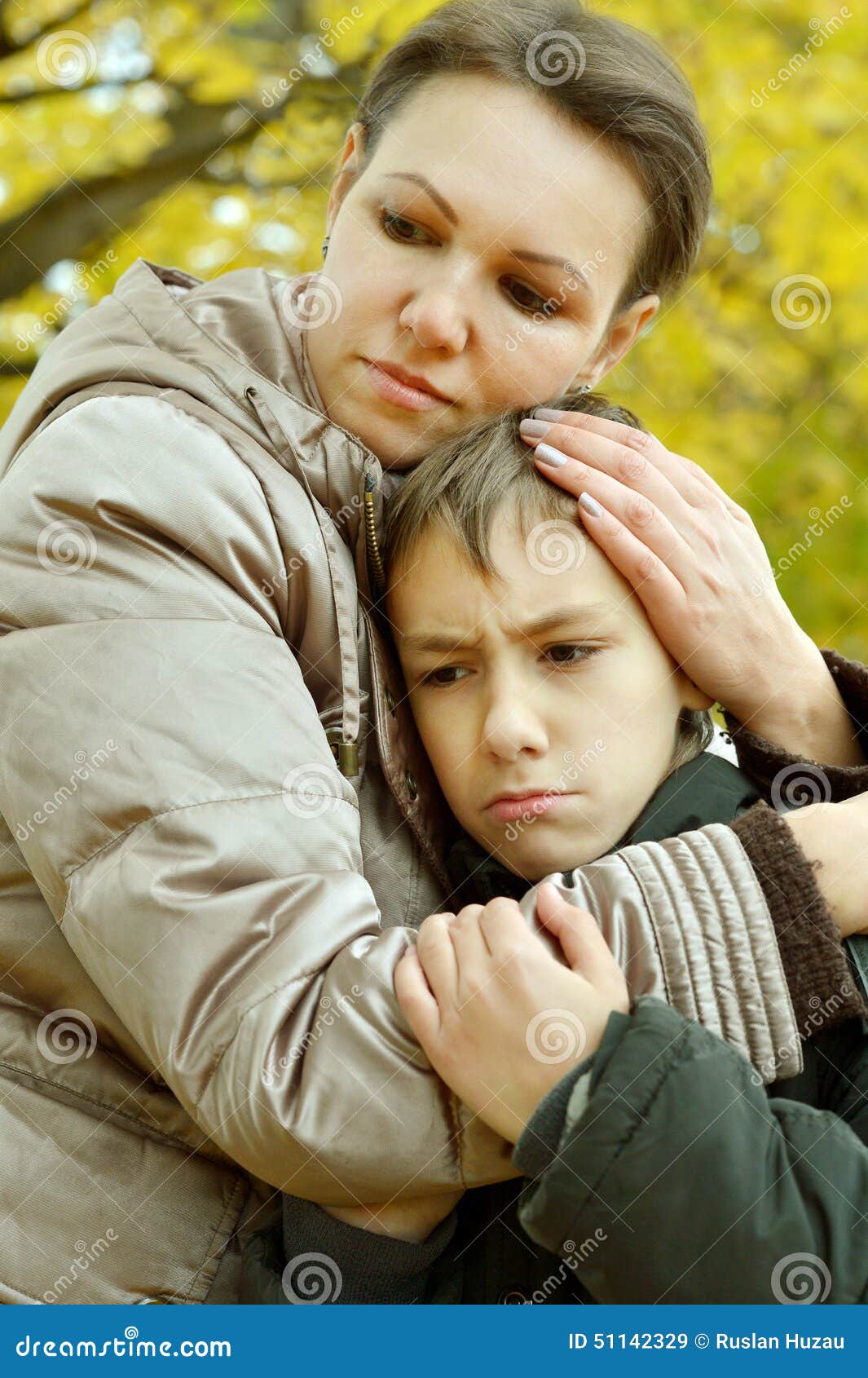 Sad mother with son stock image. Image of autumn, adult - 51142329