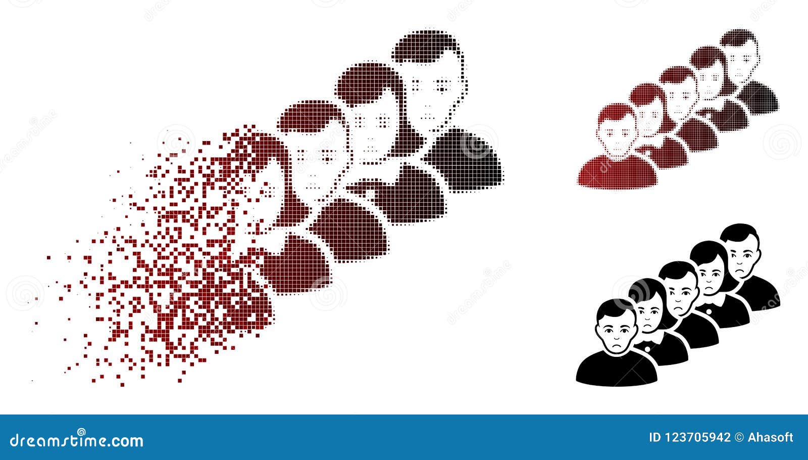 Sad Moving Pixelated Halftone People Queue Icon Stock Vector ...