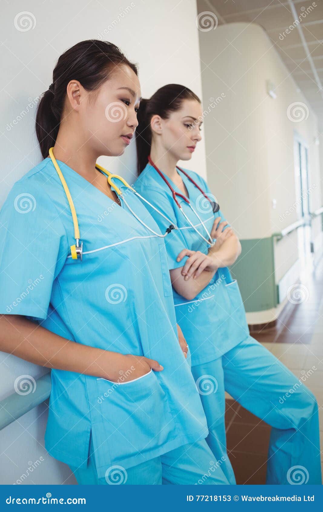Sad Nurse Leaning Against the Wall Stock Image - Image of depressed ...