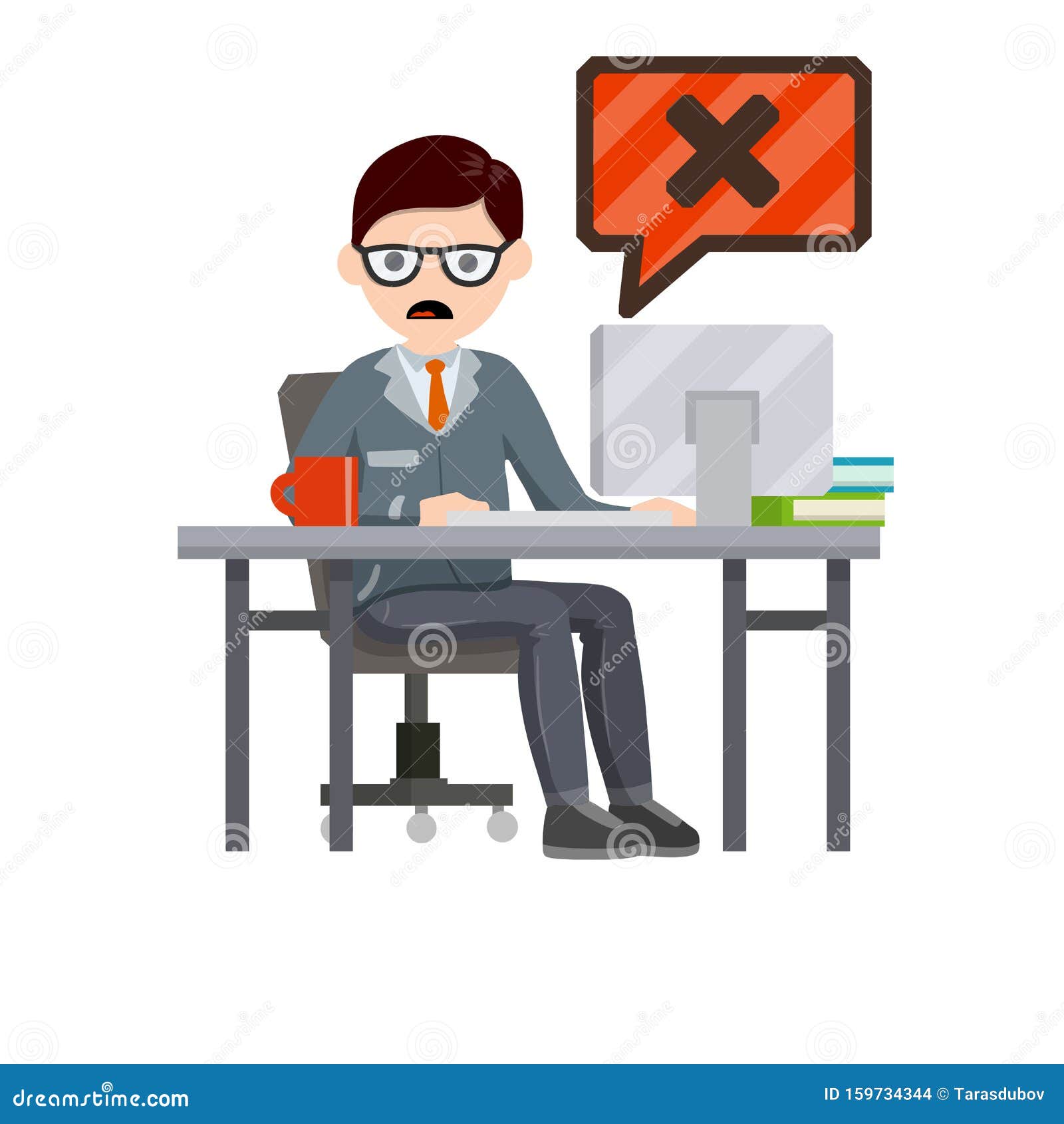 Sad Office Worker Under Stress. Stock Vector - Illustration of internet ...