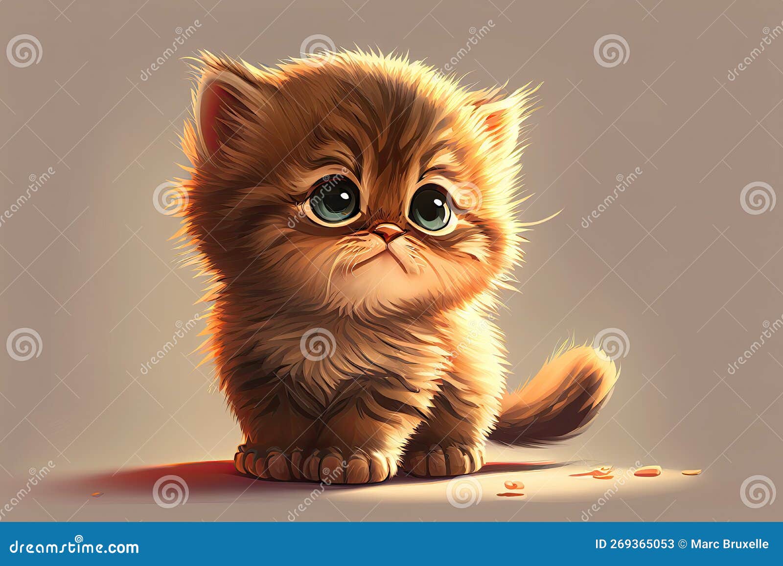 Sad Orange Kitten Sitting - AI Generated Stock Illustration ...