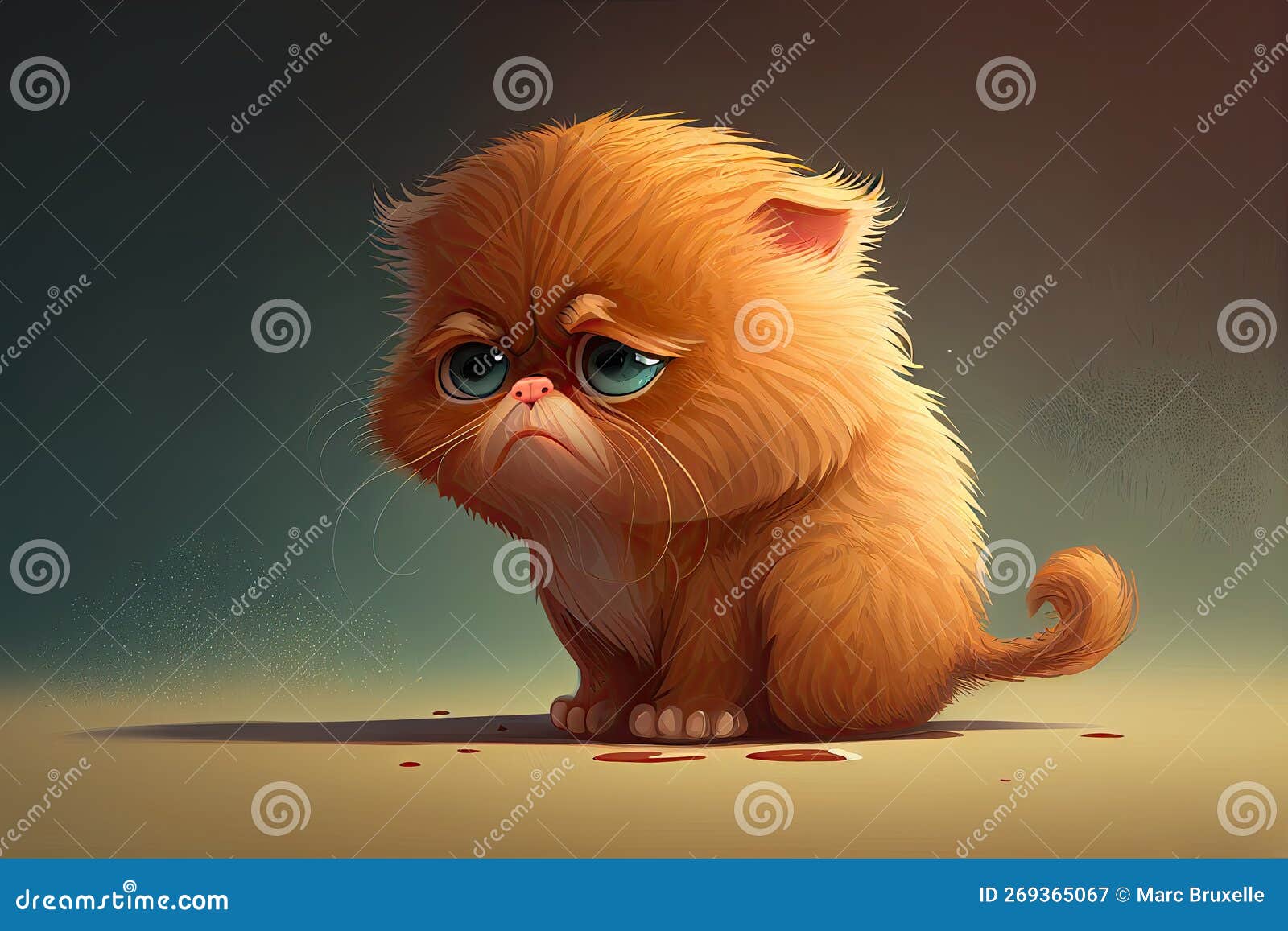 Sad Orange Kitten Sitting - AI Generated Stock Illustration ...