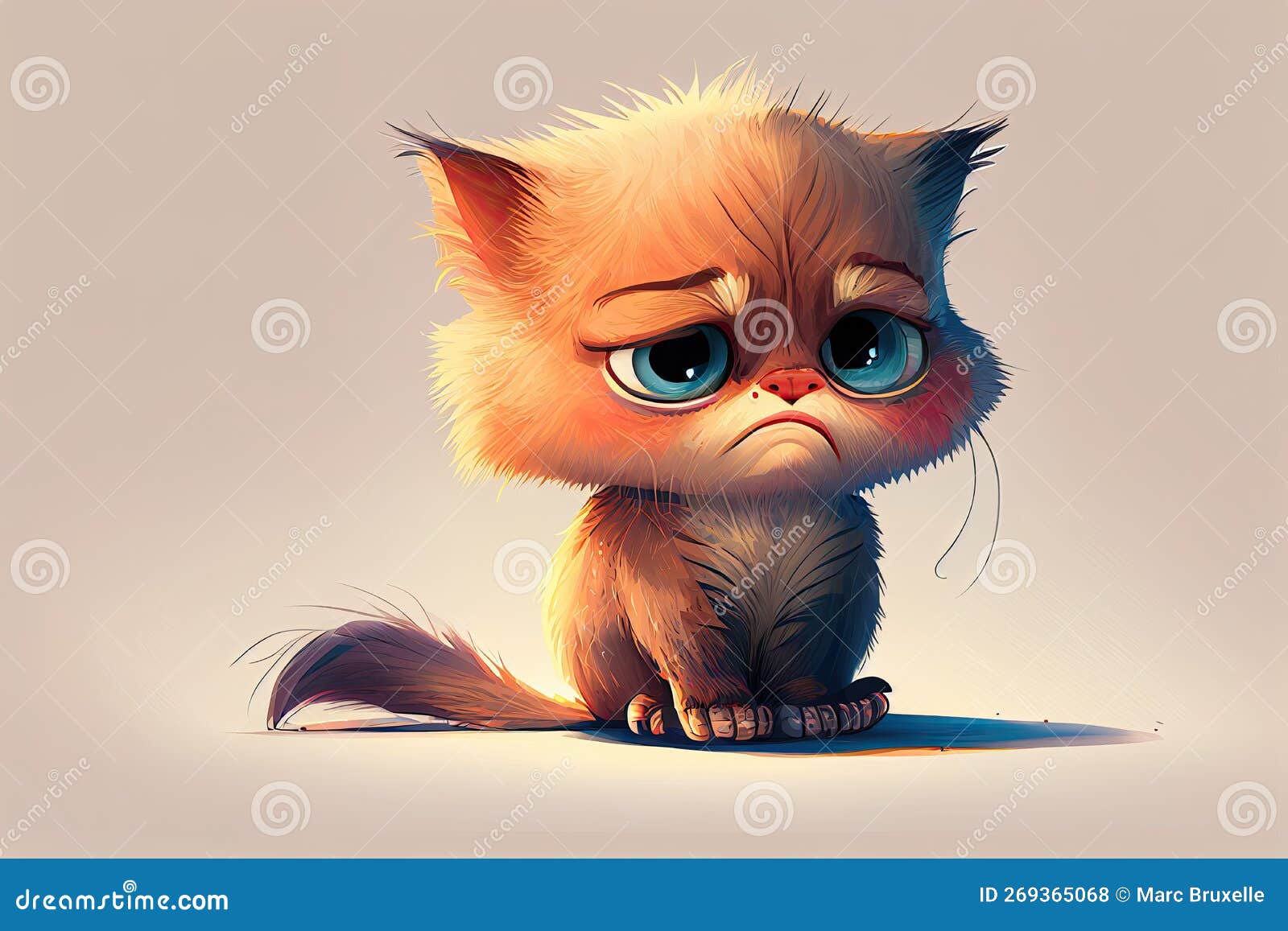 Sad Orange Kitten Sitting - AI Generated Stock Illustration ...