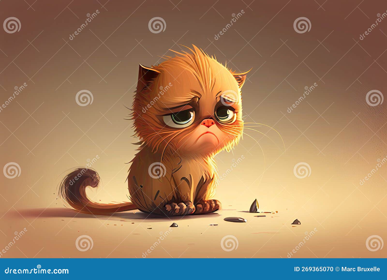 Sad Orange Kitten Sitting - AI Generated Stock Illustration ...