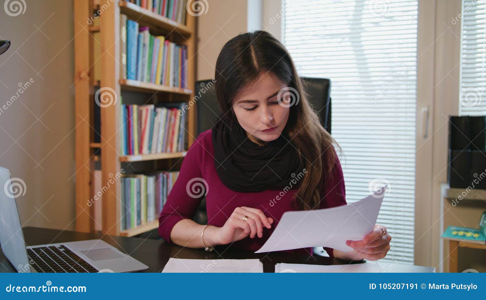 Serious Young Woman Looking on Documents. Stock Image - Image of female ...