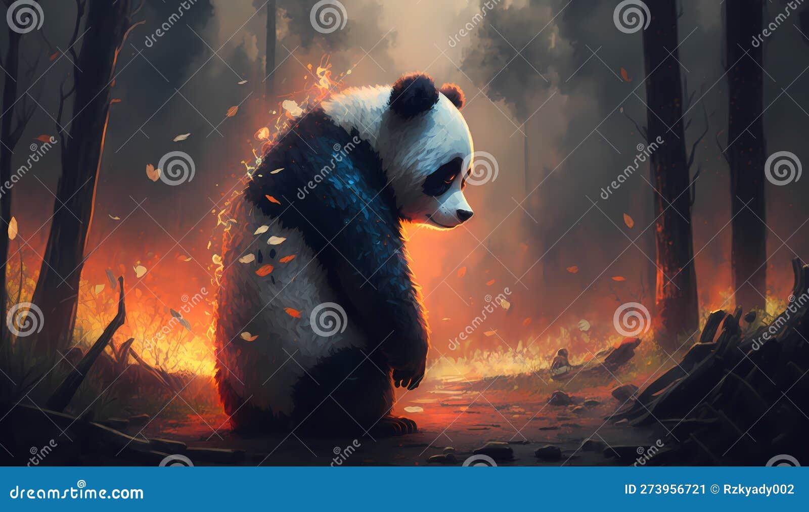 Panda Exhausted In The Midst Of Wildfires And Smoke. Wildlife Animals ...