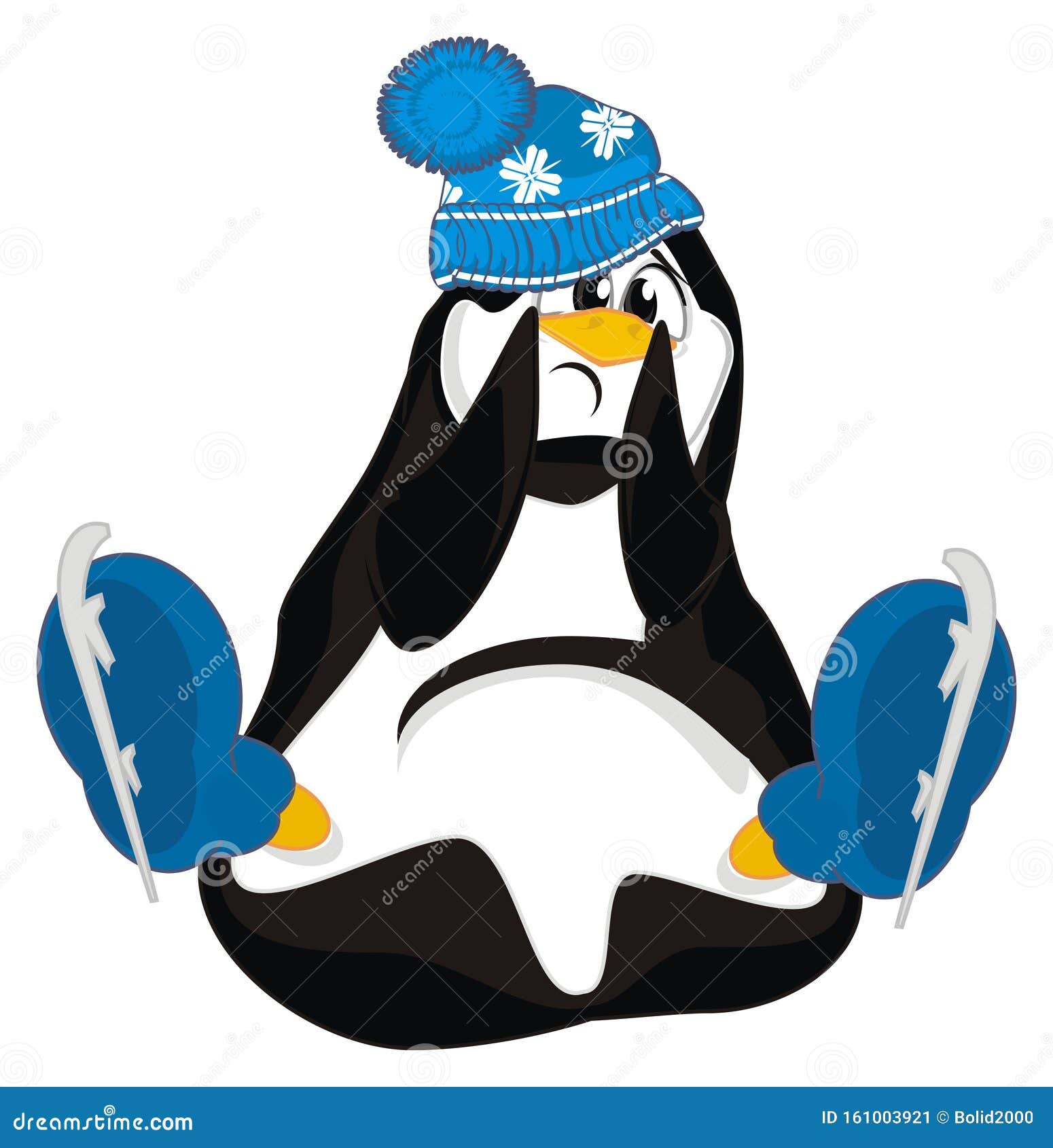 Sad penguin and skates stock illustration. Illustration of animal ...