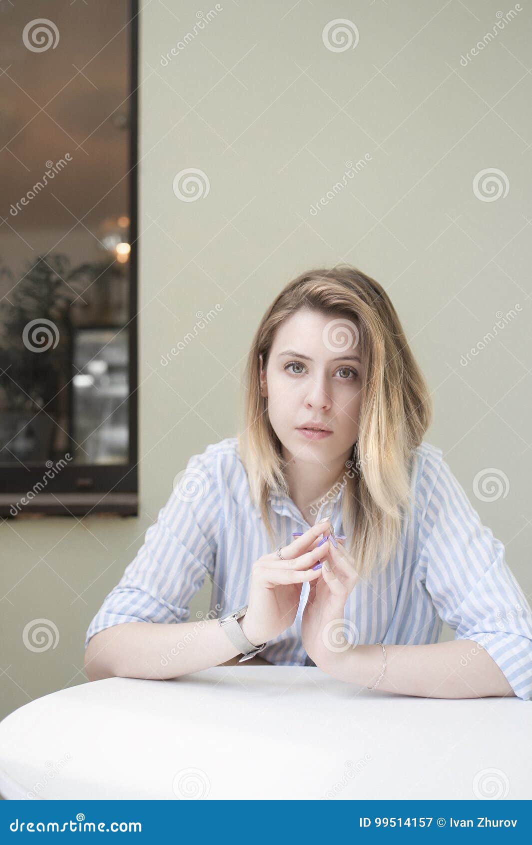 Sad Pensive Girl at a Table in a Cafe Stock Image - Image of face ...