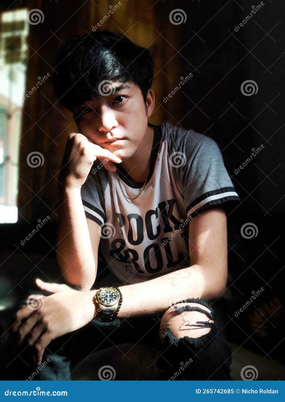 Sad Pensive Man with a Gold Watch on His Hand Stock Image - Image of ...