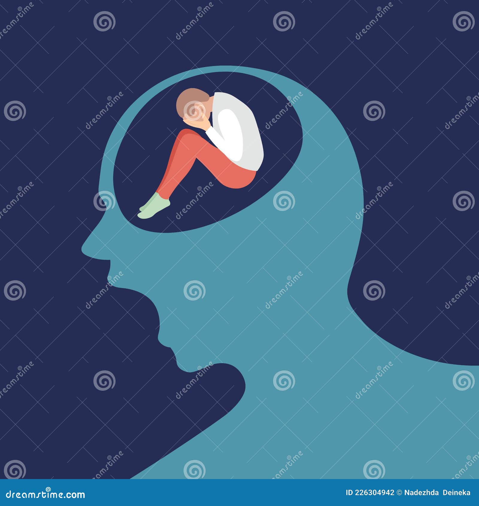 Sad Person is Siting and Crying in a Screaming Head. Concept of ...