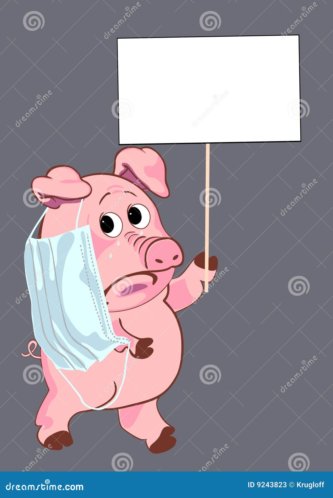 Sad pig with a sign stock illustration. Illustration of warning - 9243823