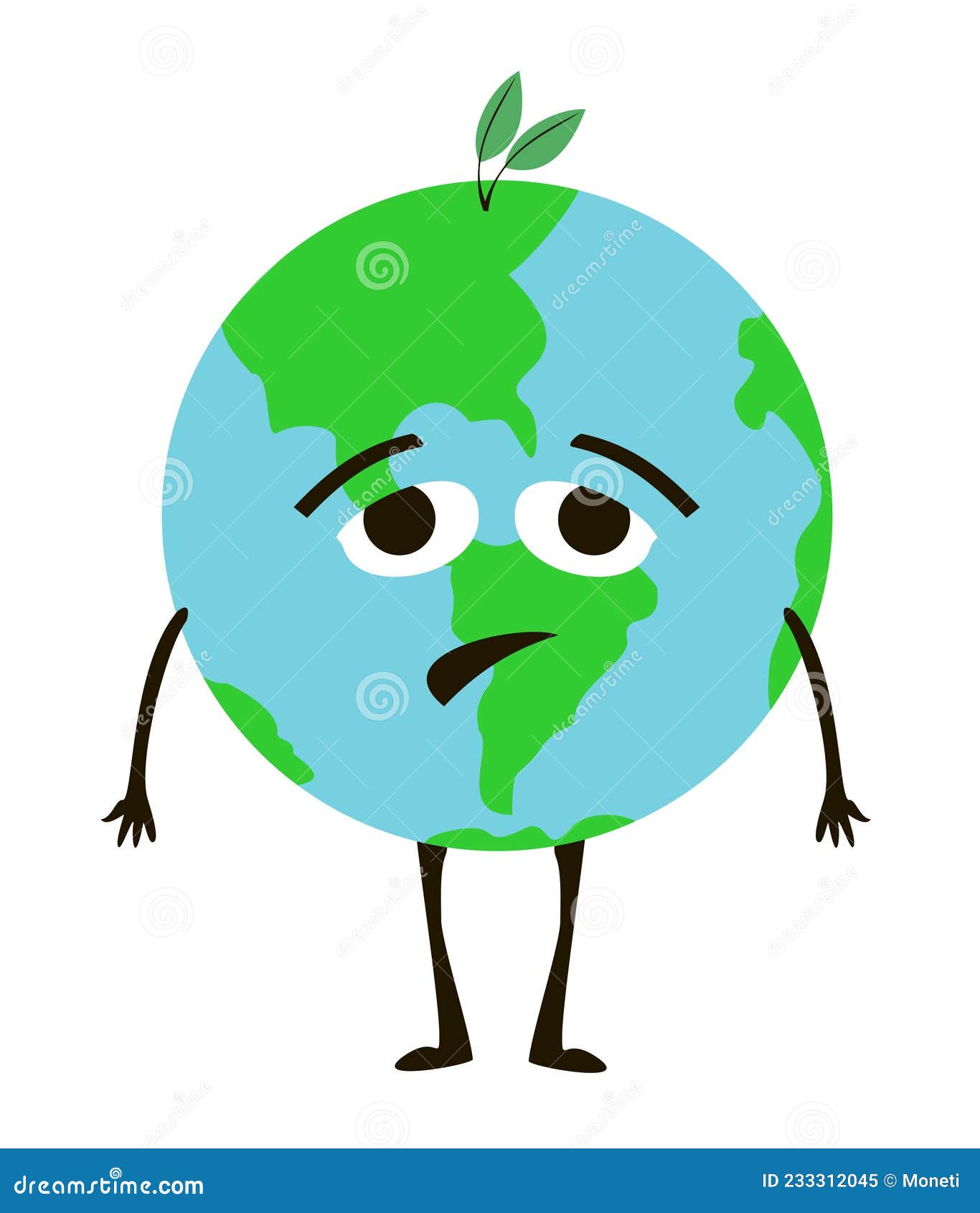 Sad Planet Earth. Planet Mascot Without Plants Of Environ Cry And Need ...