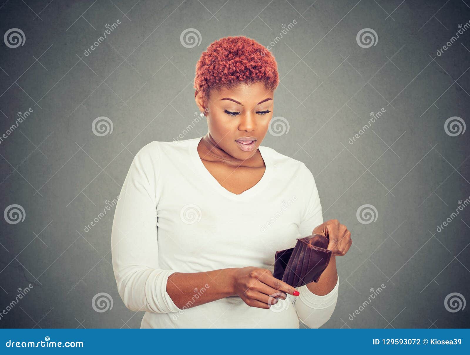 Sad Poor Woman Showing Her Empty Wallet Stock Photo - Image of borrow ...
